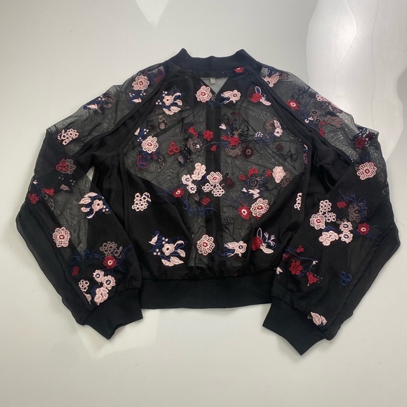 Lucy Paris | Jackets & Coats | Lucy Paris Sheer Red And Black Flower ...